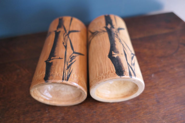 Pair of Bamboo Painted Bitong or Artists Brush Pots For Sale at 1stDibs
