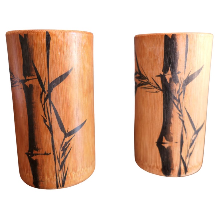 Pair of Bamboo Painted Bitong or Artists Brush Pots For Sale at 1stDibs