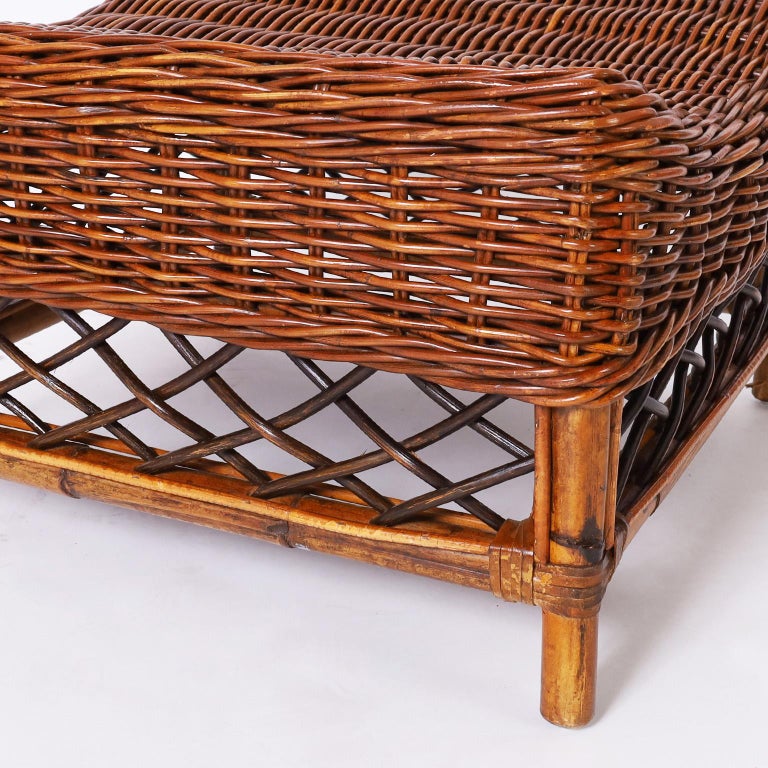 Pair of Bamboo Rattan and Wicker Ottomans For Sale at 1stDibs