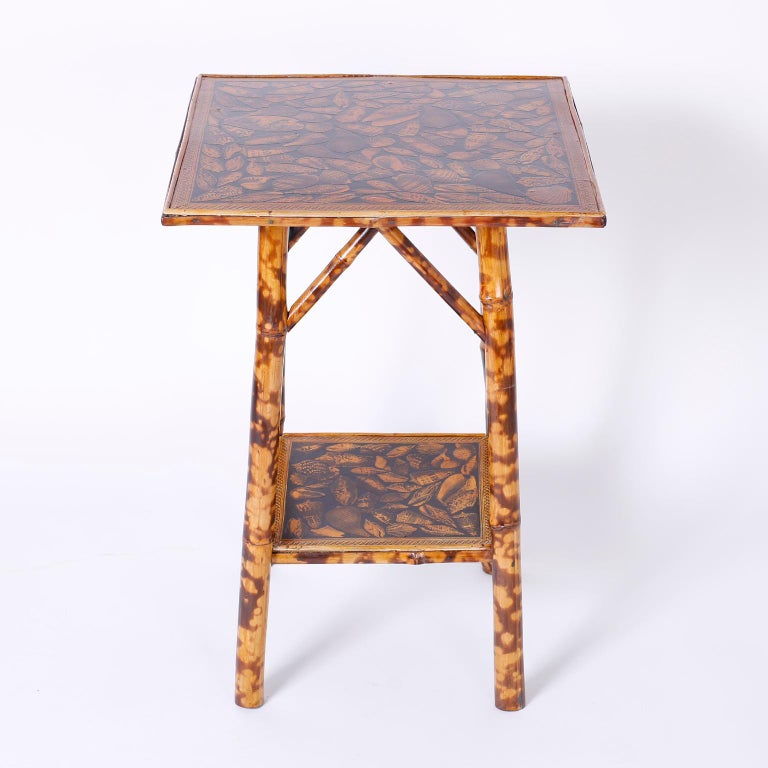 Pair of Bamboo Tables with Seashell Decoupage Tops at 1stDibs