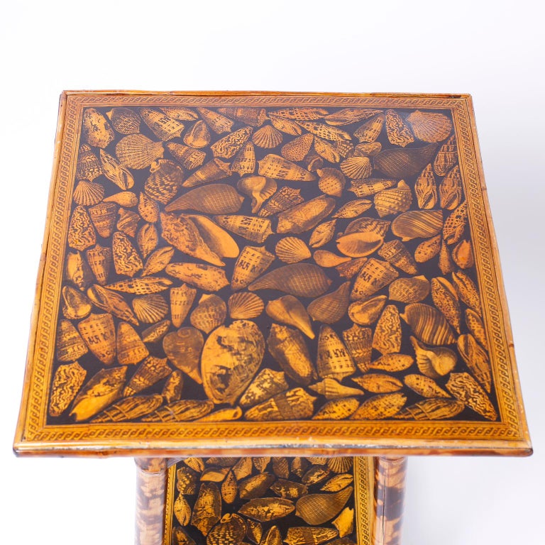 Pair of Bamboo Tables with Seashell Decoupage Tops at 1stDibs