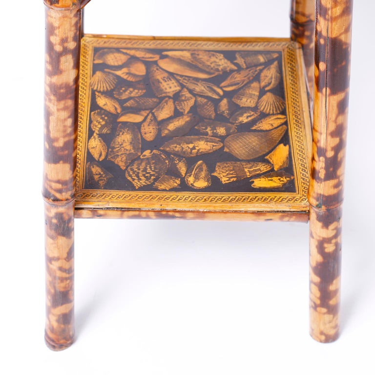 Pair of Bamboo Tables with Seashell Decoupage Tops at 1stDibs
