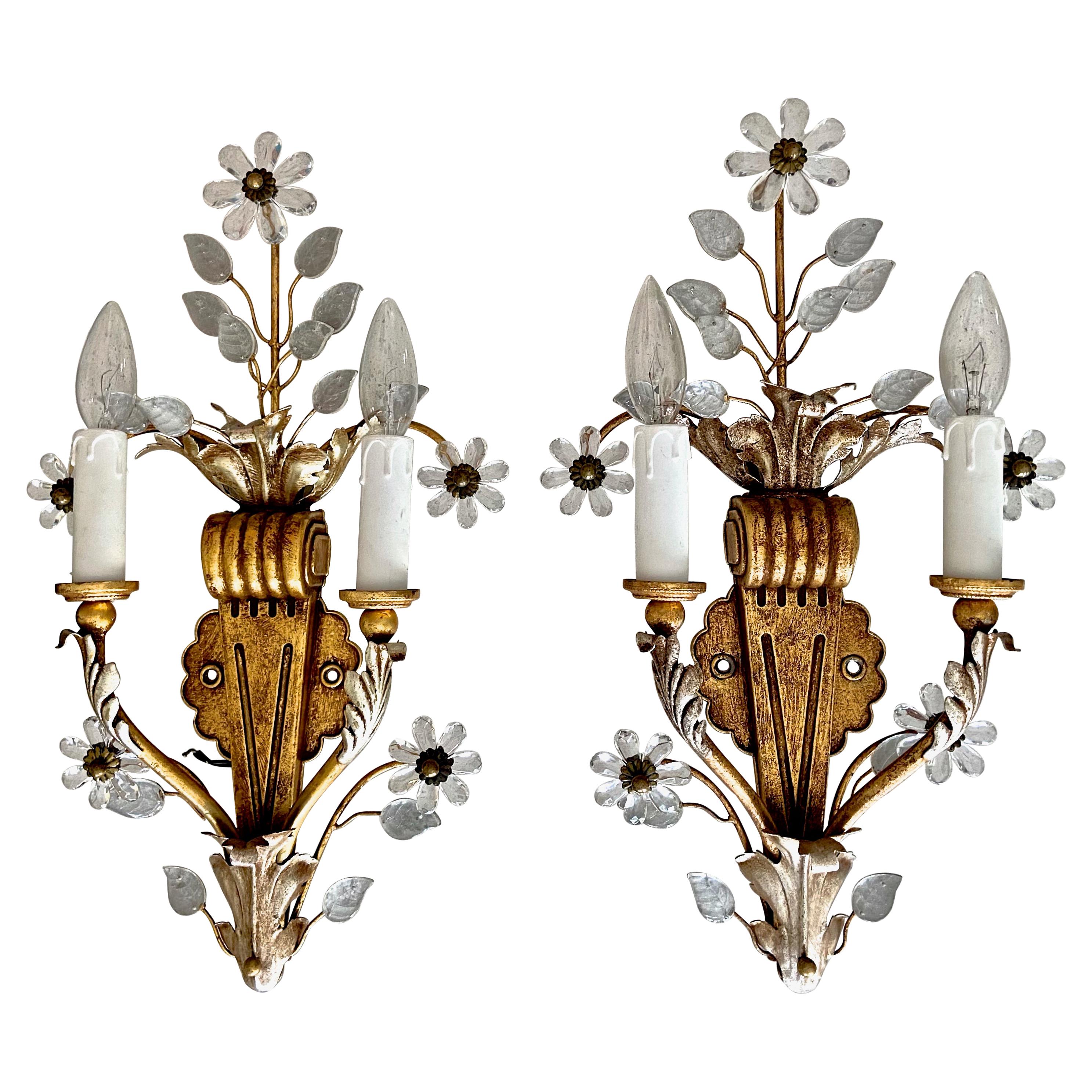 Pair of Enamel Floral Flower Wall Lamp Sconces at 1stDibs