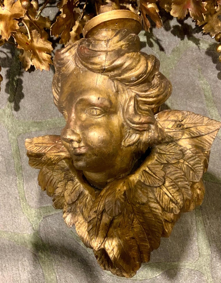 Pair of Baroque French Gilt and Carved Sconces with Angels For Sale at ...