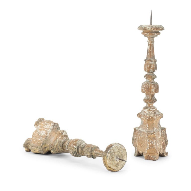 Pair of Baroque Hand-Carved Giltwood Candlesticks For Sale at 1stDibs