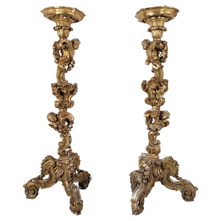 Pair of Baroque Italian Carved Giltwood Torcheres For Sale at 1stDibs