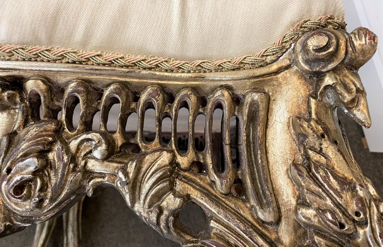 Pair of Baroque or Rococo Style Pierce Carved Silvered Ottomans For ...