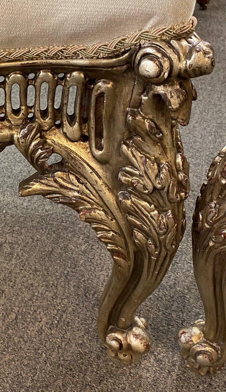 Pair of Baroque or Rococo Style Pierce Carved Silvered Ottomans For ...