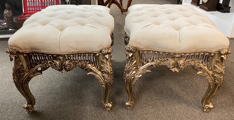 Pair of Baroque or Rococo Style Pierce Carved Silvered Ottomans For ...