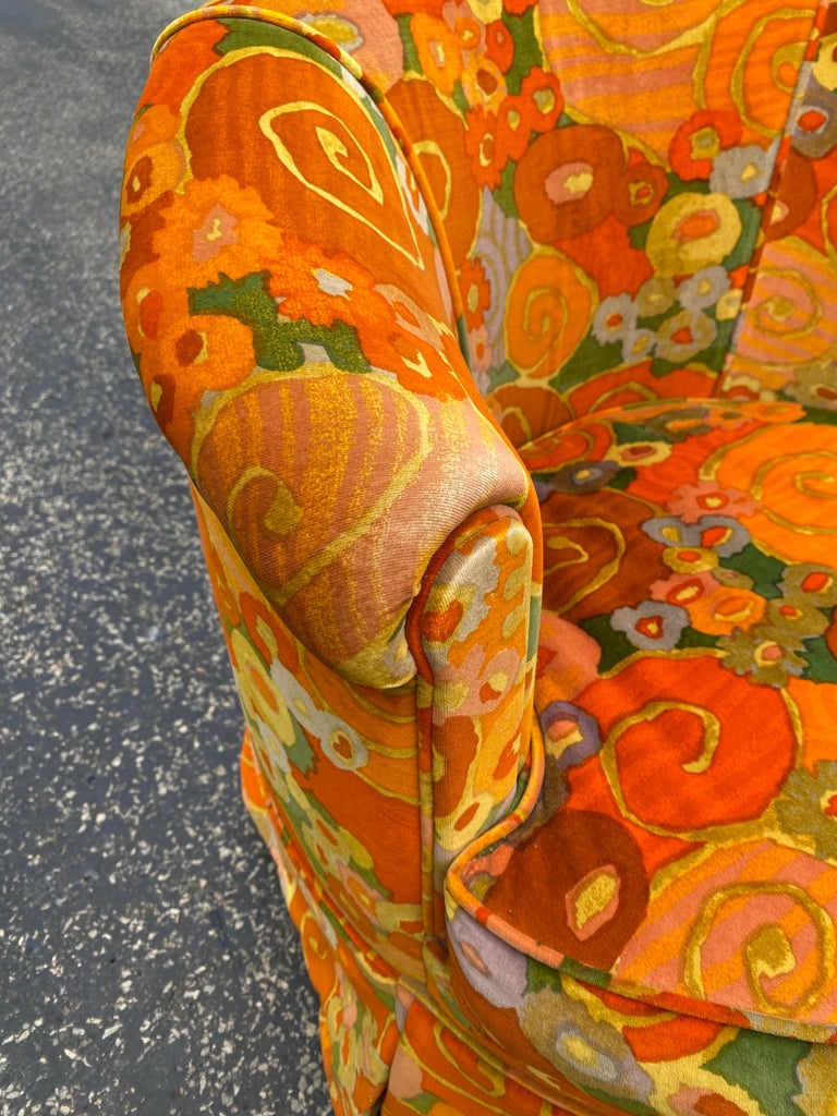 Pair of Barrel Chairs in Jack Lenor Larsen Fabric at 1stDibs