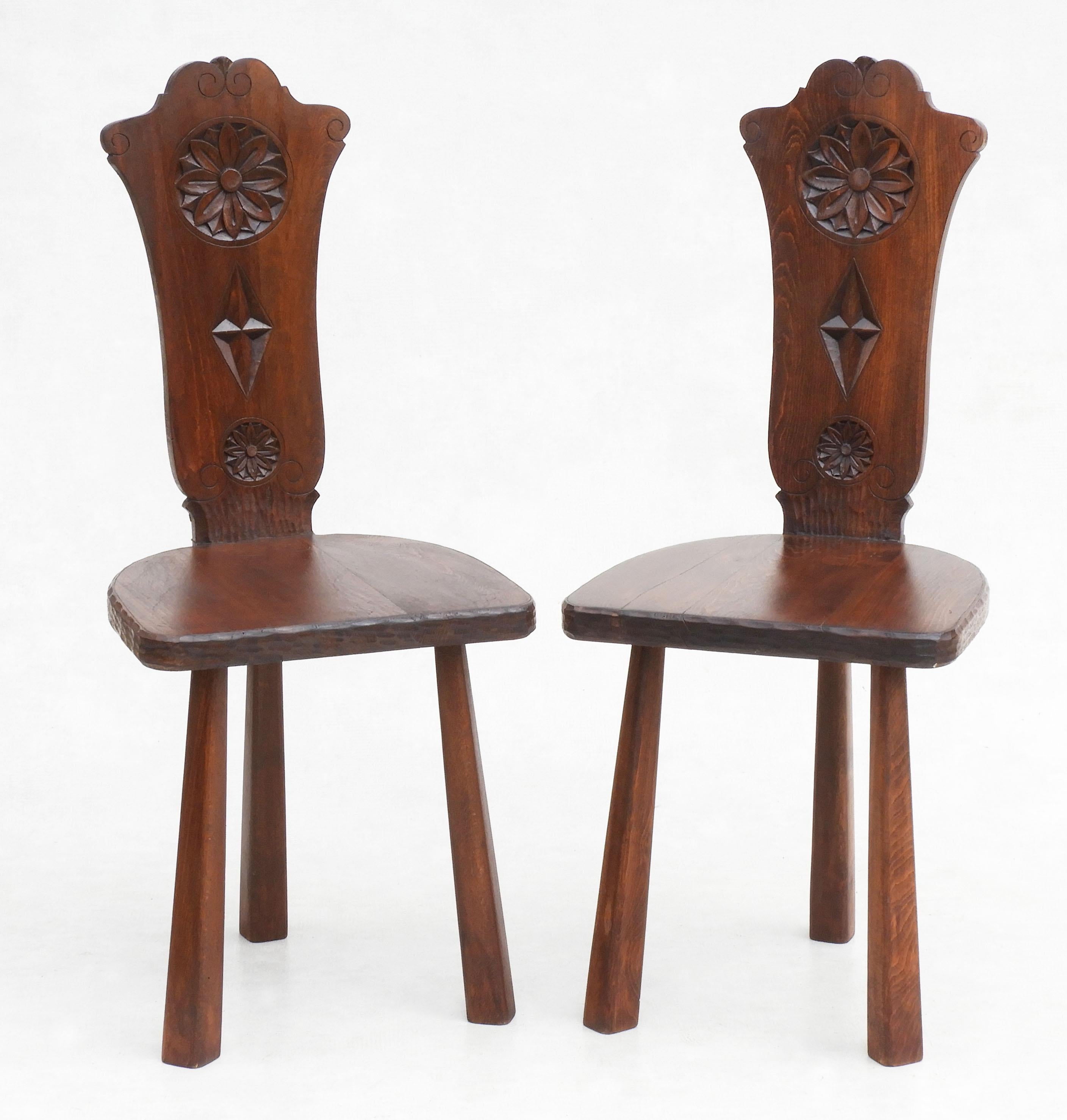 Pair of Basque Tripod Chairs 1950s European Folk Art For Sale at 1stDibs