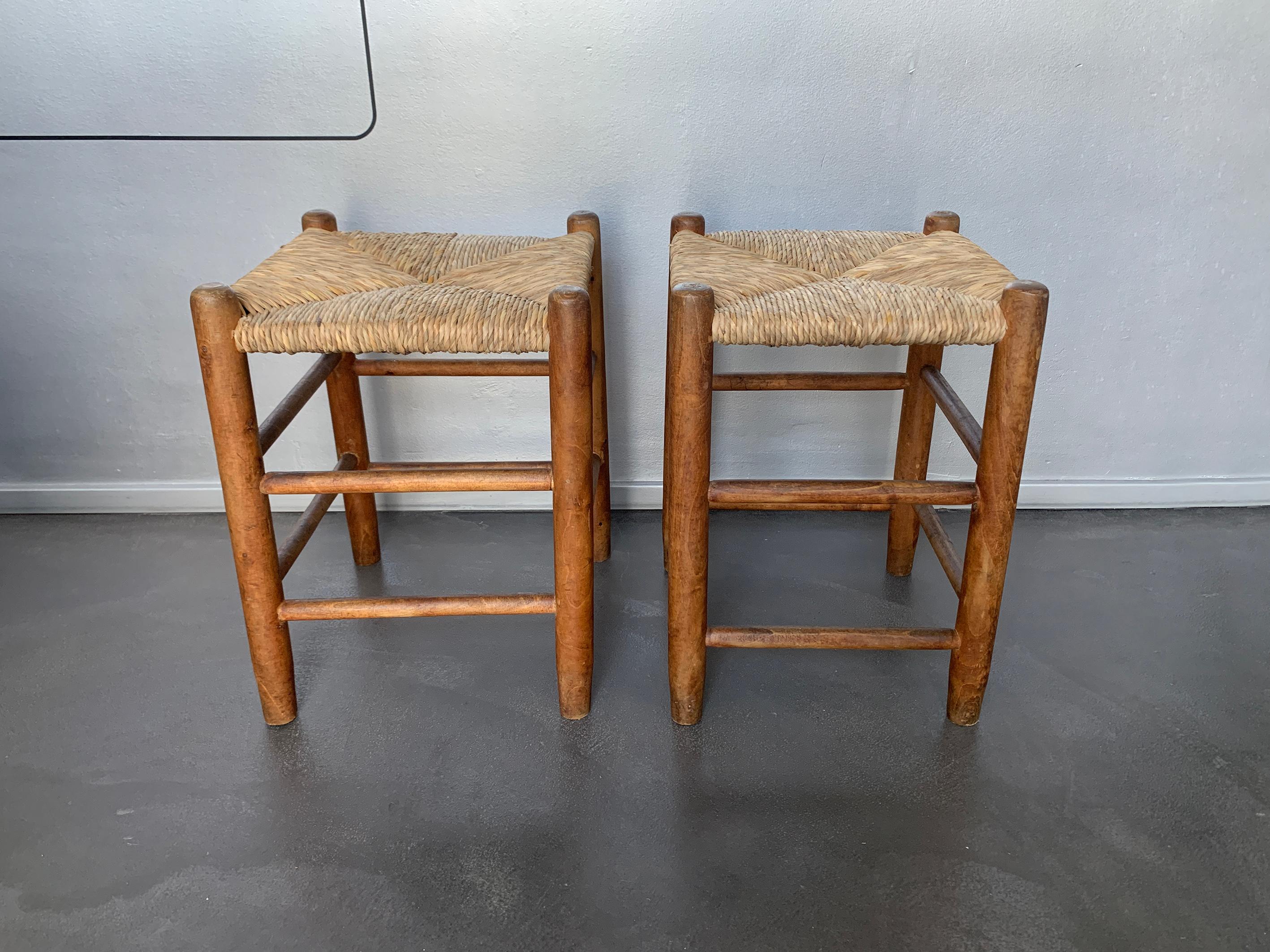 Pair of Bauche N17 Straw Stool Charlotte Perriand for L'équipement De ...