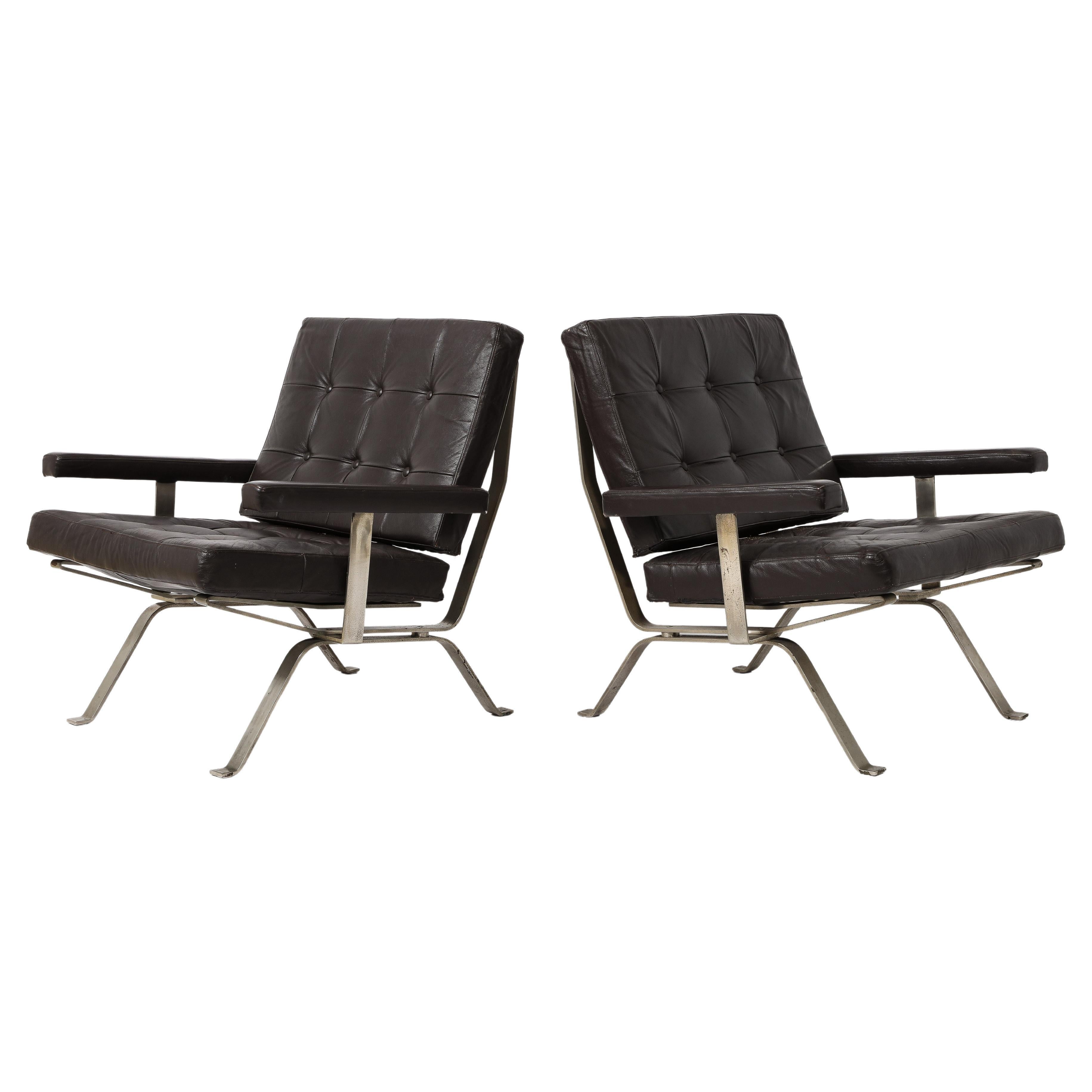 Pair of Bauhaus Style Visitor Lounge Chairs in Black Leather, Germany ...