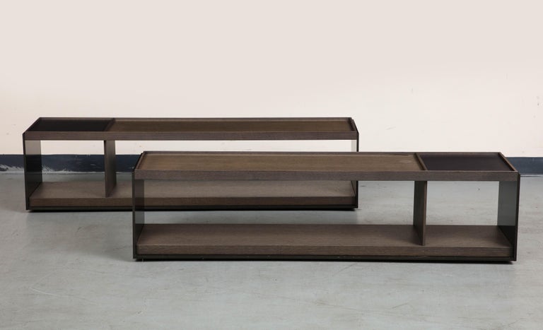 Pair of B&B Italia Brushed Black Oak and Bronzed Steel 'Surface' Coffee ...