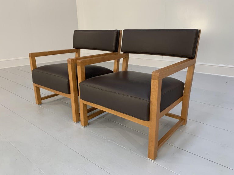 Pair of B&B Italia “Maxalto” Armchairs in “Pelle” Leather and Wood For ...