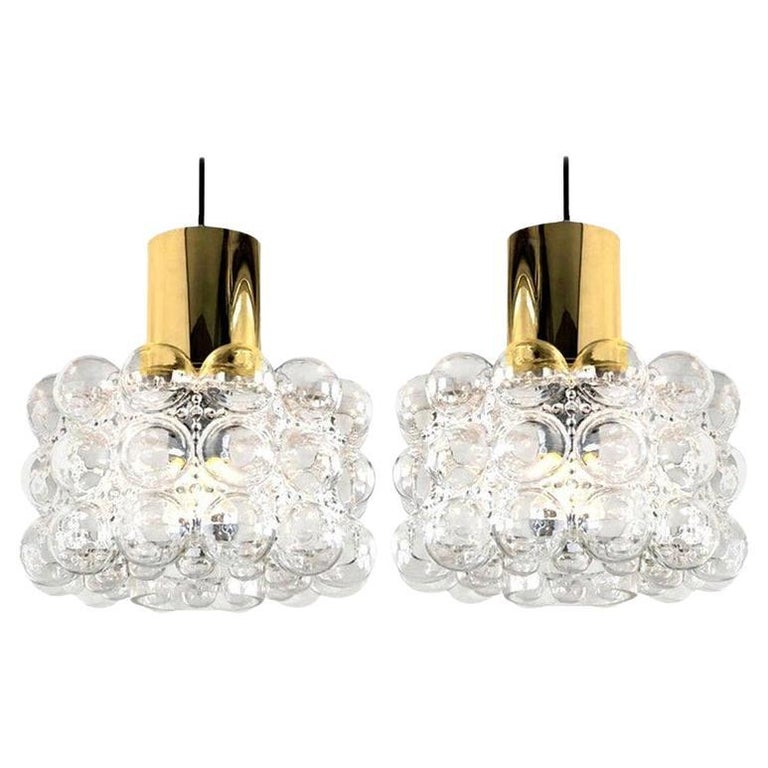 Pair of Beautiful Bubble Glass Pendant Lamps by Helena Tynell, 1960 For ...