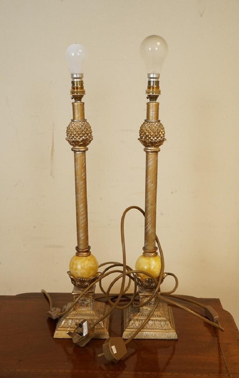 Pair of Beautiful French Style Lamps with Marble Look Ball on the ...