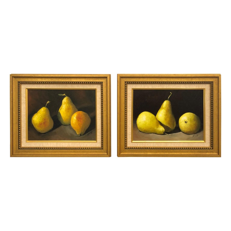 Pair of Beautiful Realist Still Life Paintings of Pears at 1stDibs