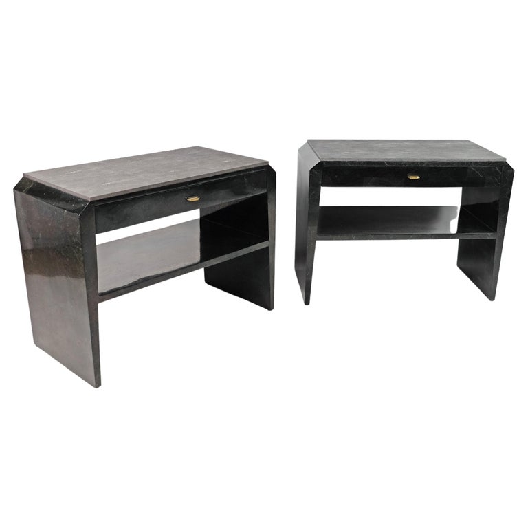 Pair of Bedside Tables in Black Stone Marquetry For Sale at 1stDibs