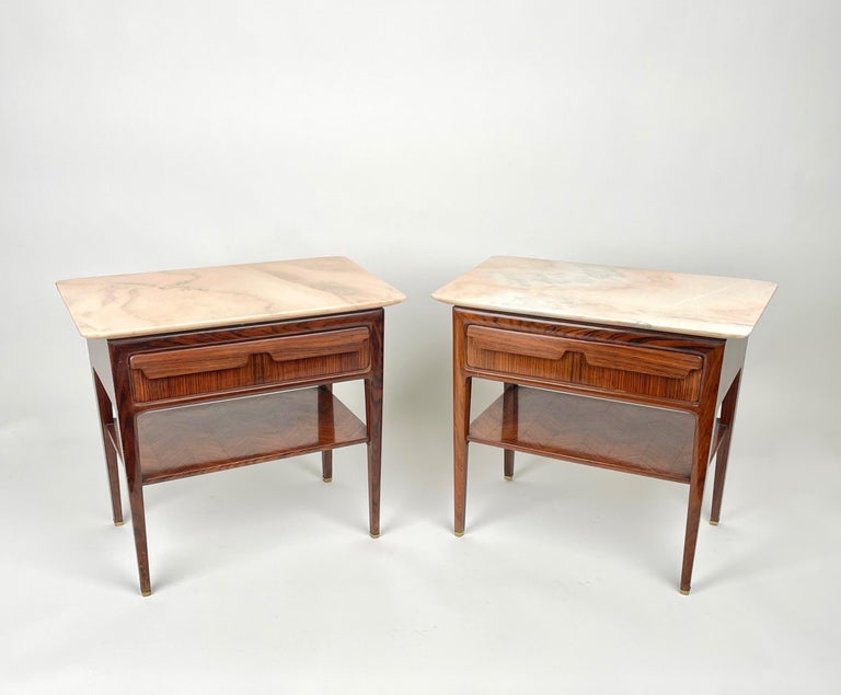 Pair of Bedside Tables Wood and Marble by Vittorio Dassi, Italy 1950s ...