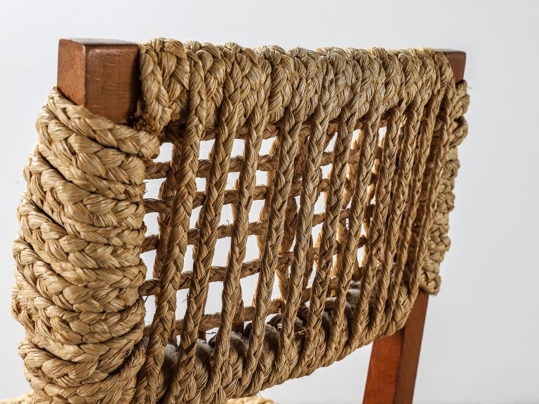 Pair of Beech and Woven Rope Dining Chairs by Adrien Audoux and Frida ...