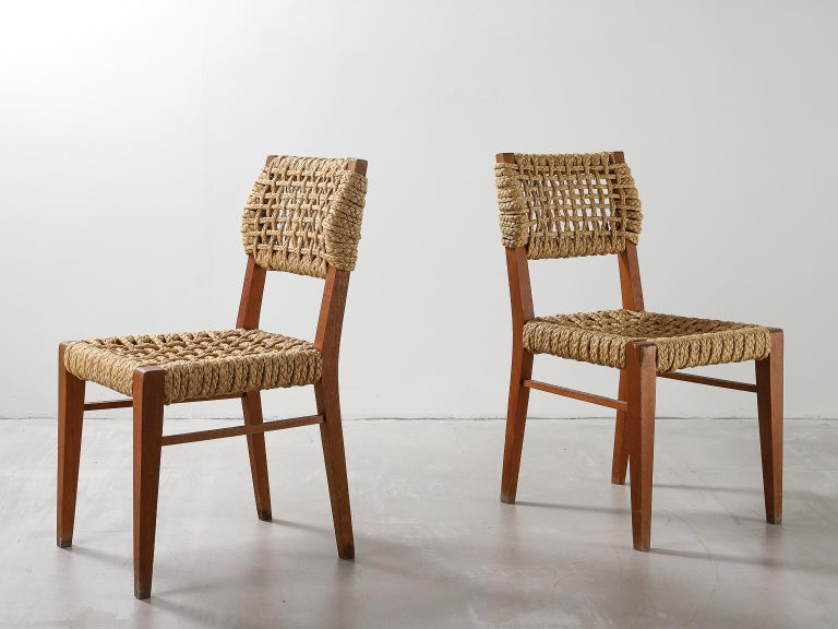 Pair of Beech and Woven Rope Dining Chairs by Adrien Audoux and Frida ...