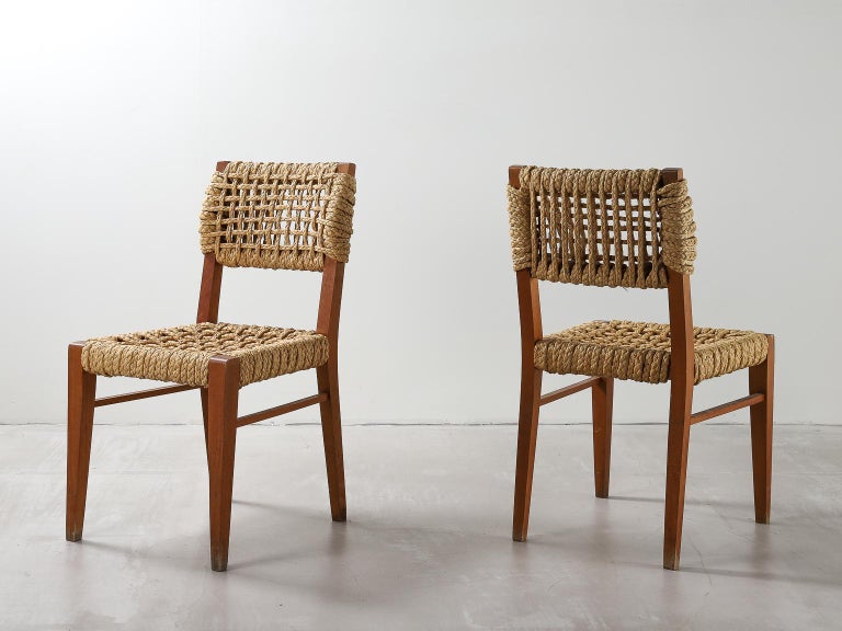 Pair of Beech and Woven Rope Dining Chairs by Adrien Audoux and Frida ...