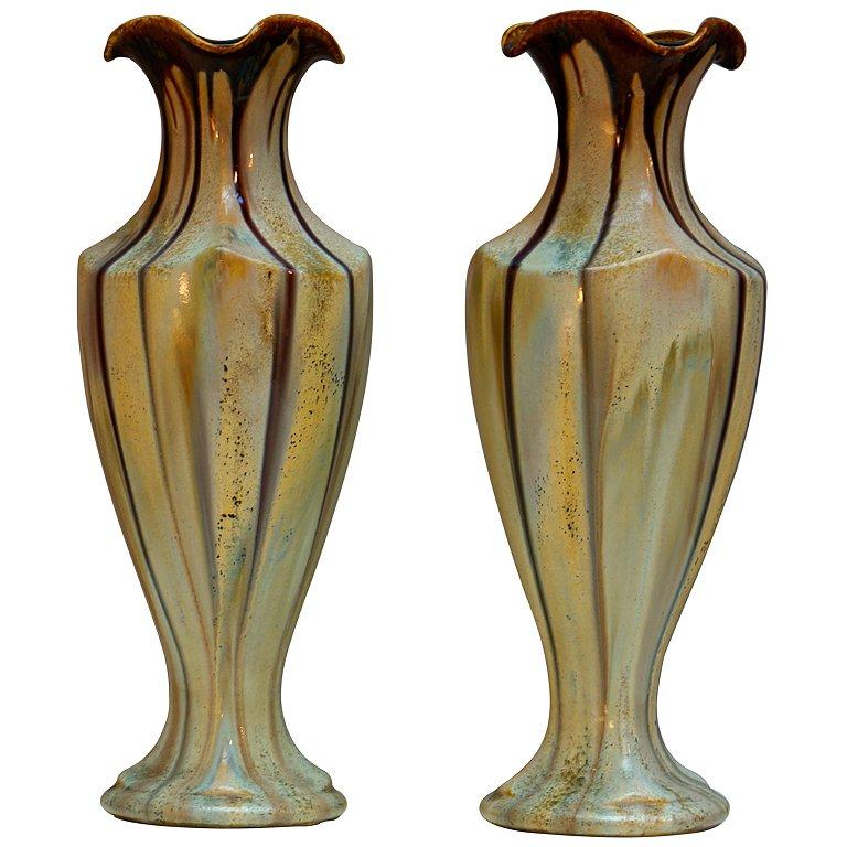 Pair of Belgium Pottery Vases at 1stDibs