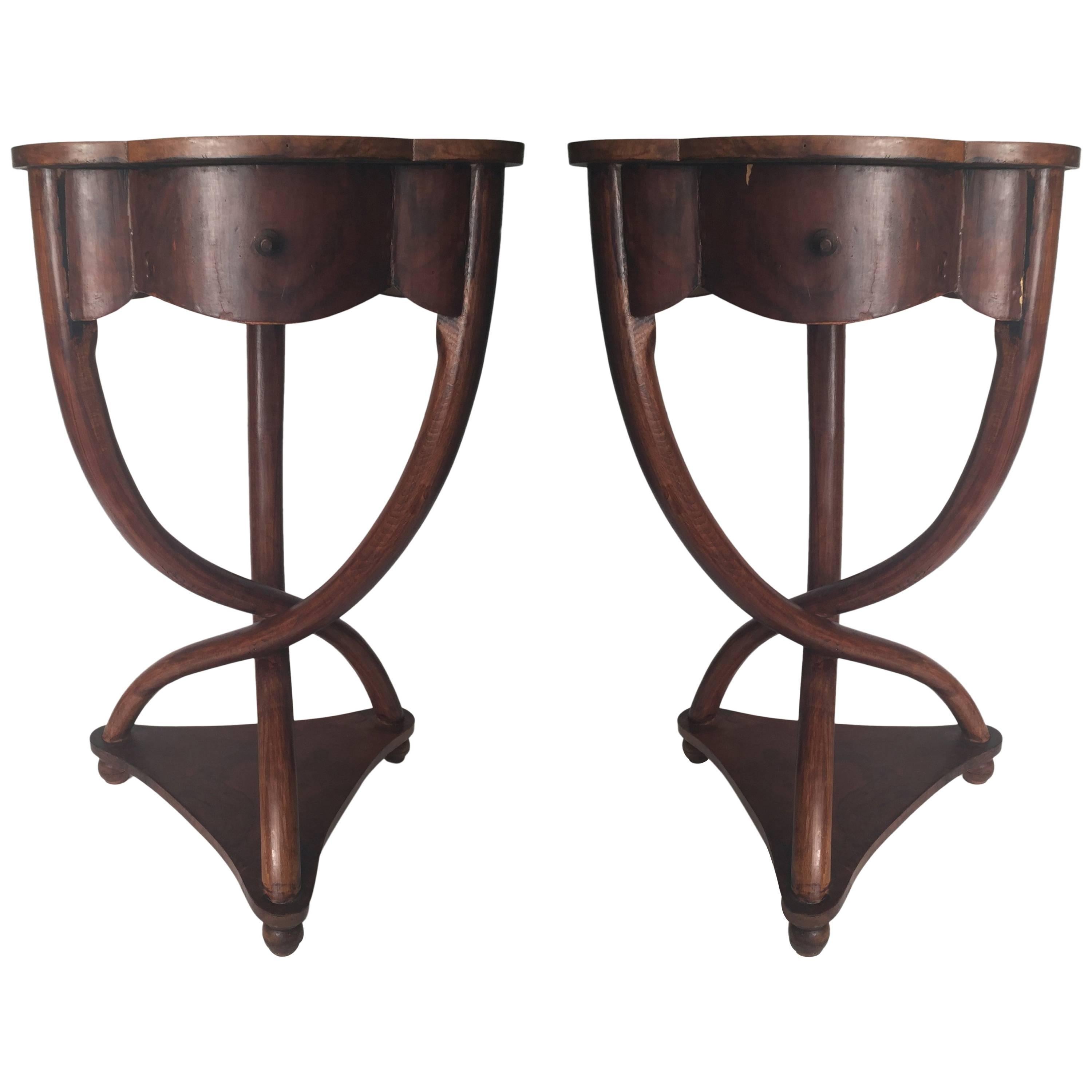 Pair of Bent Wood Walnut Tables For Sale at 1stDibs