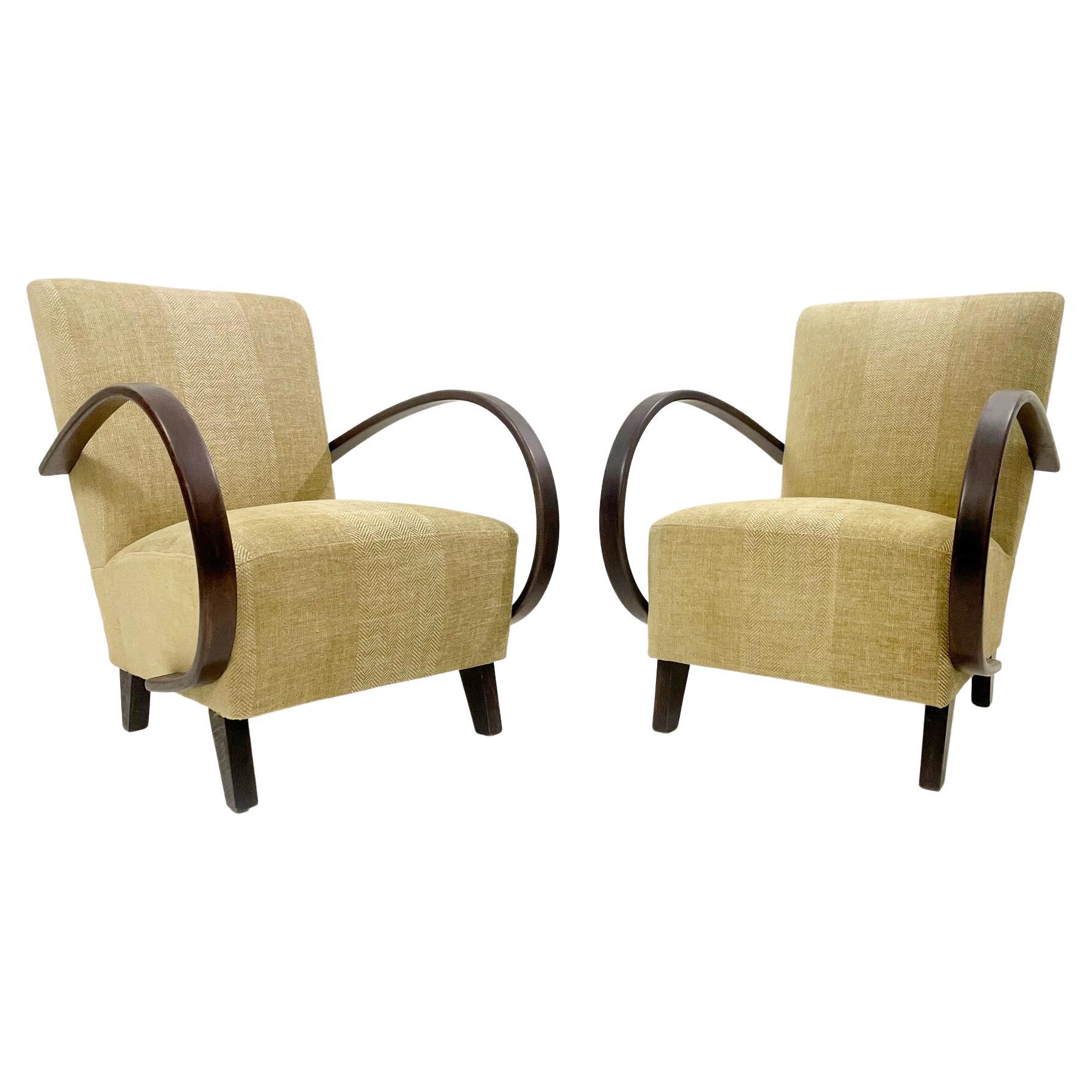 Jindrich Halabala Velvet and Bentwood Armchairs, circa 1930 For Sale at ...