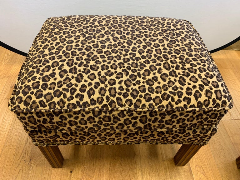 Pair of Berhardt Leopard Print Ottomans Stools Nailhead Newly ...
