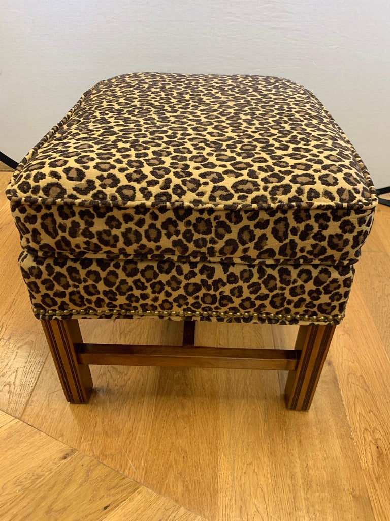 Pair of Berhardt Leopard Print Ottomans Stools Nailhead Newly ...