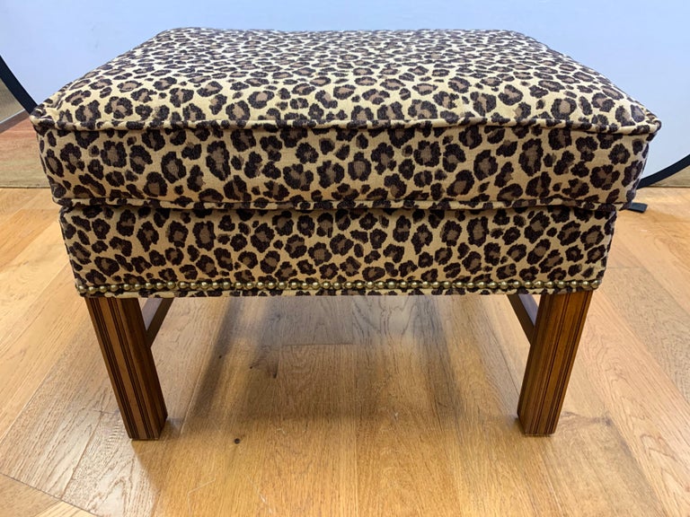 Pair of Berhardt Leopard Print Ottomans Stools Nailhead Newly ...
