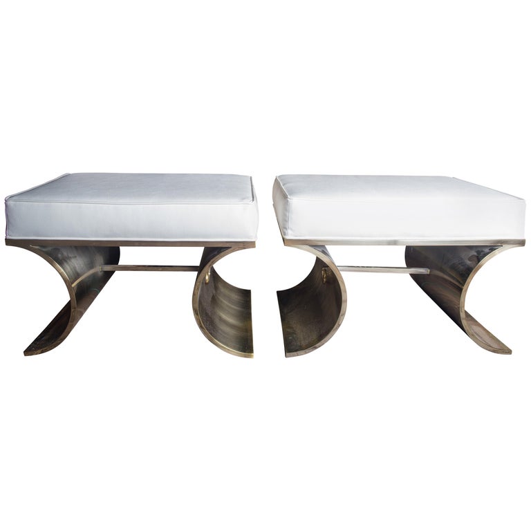 Pair of Bernhardt Curved Steel and Upholstered Benches at 1stDibs