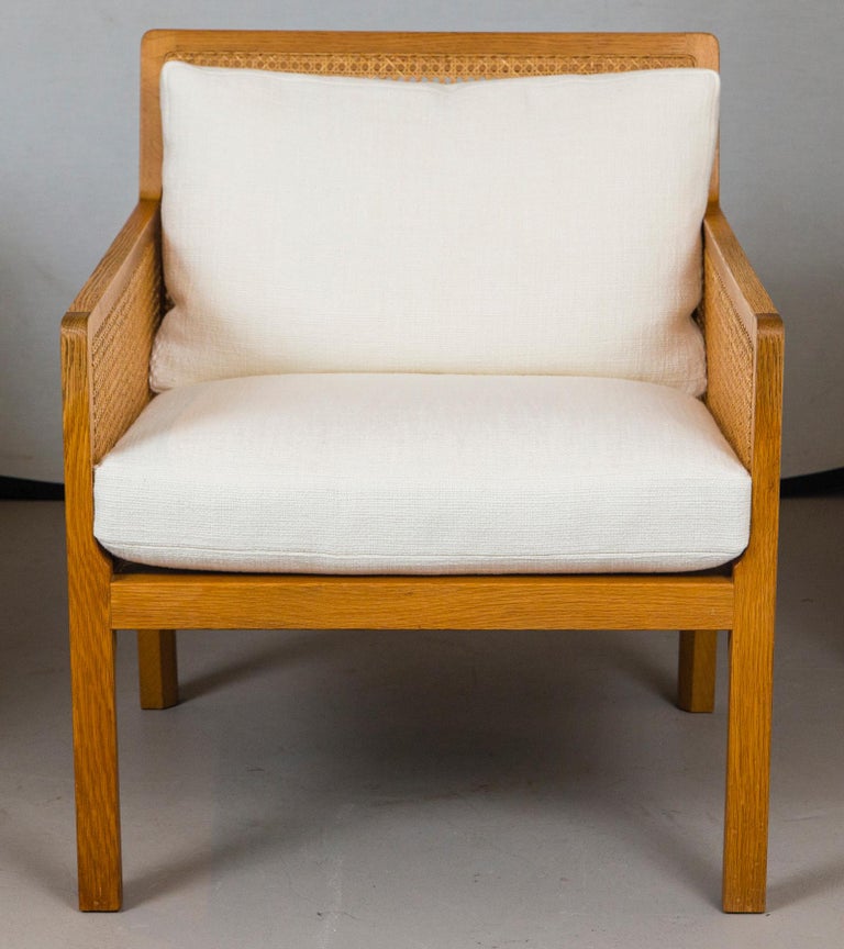 Pair of Bernt Petersen Caned Lounge Chairs Reupholstered in White ...