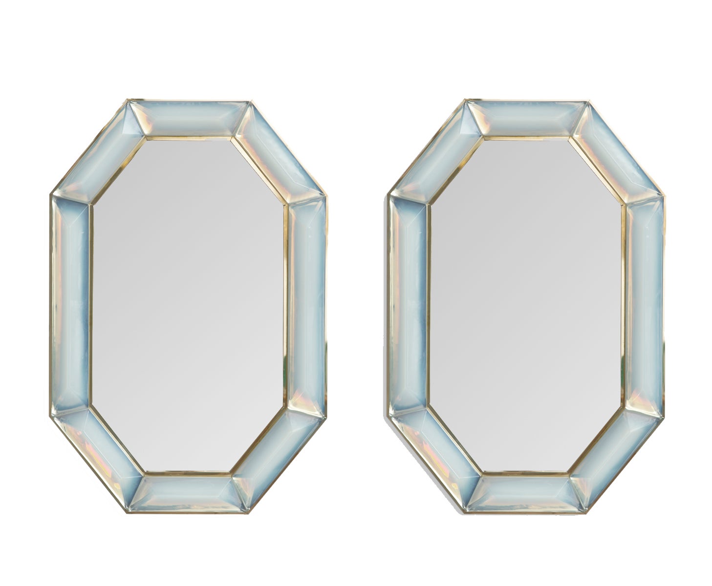 Pair of Bespoke Octagon Iridescent Opaline Murano Glass Mirrors, in ...