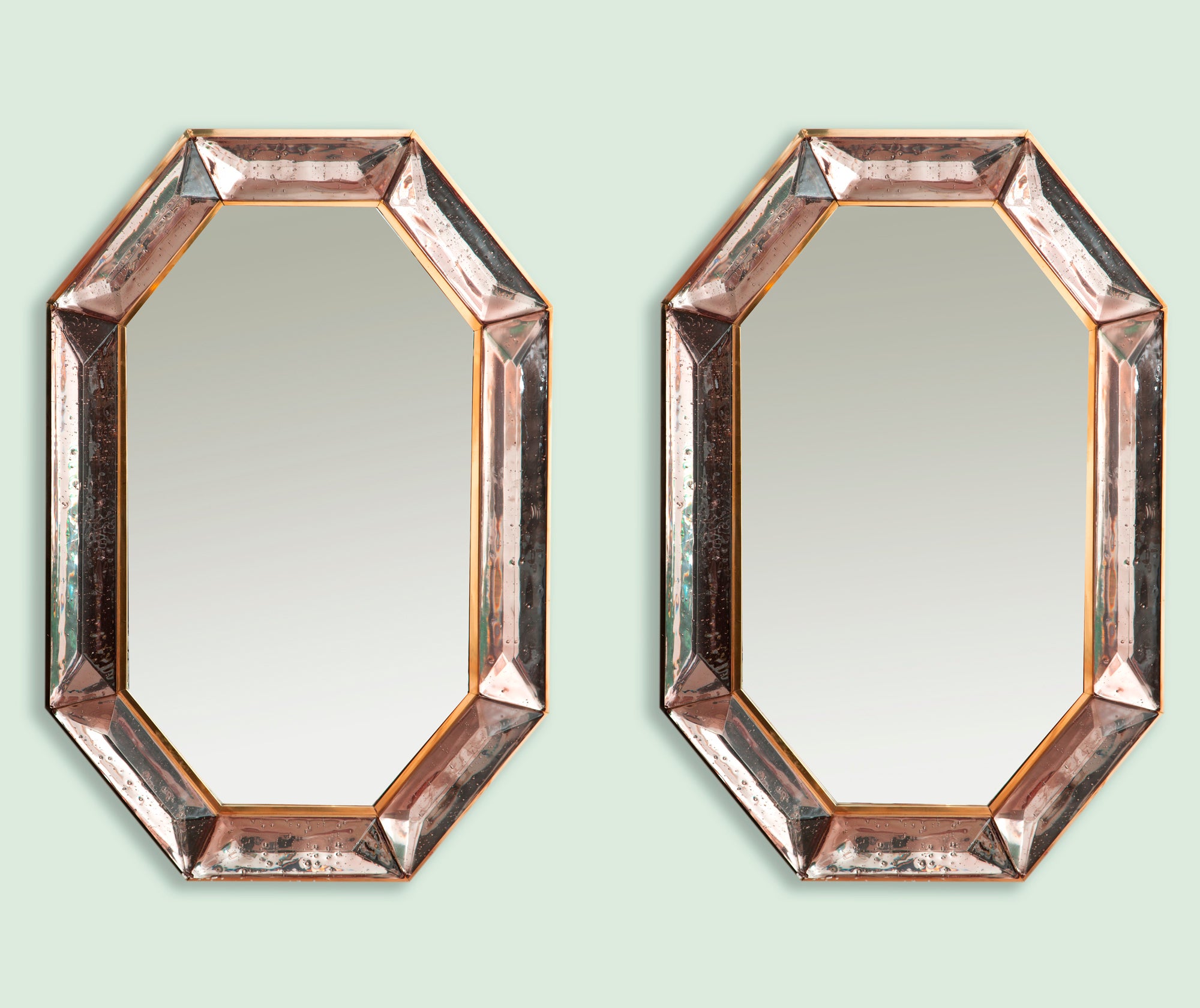 Pair of Bespoke Octagon Iridescent Opaline Murano Glass Mirrors, in ...