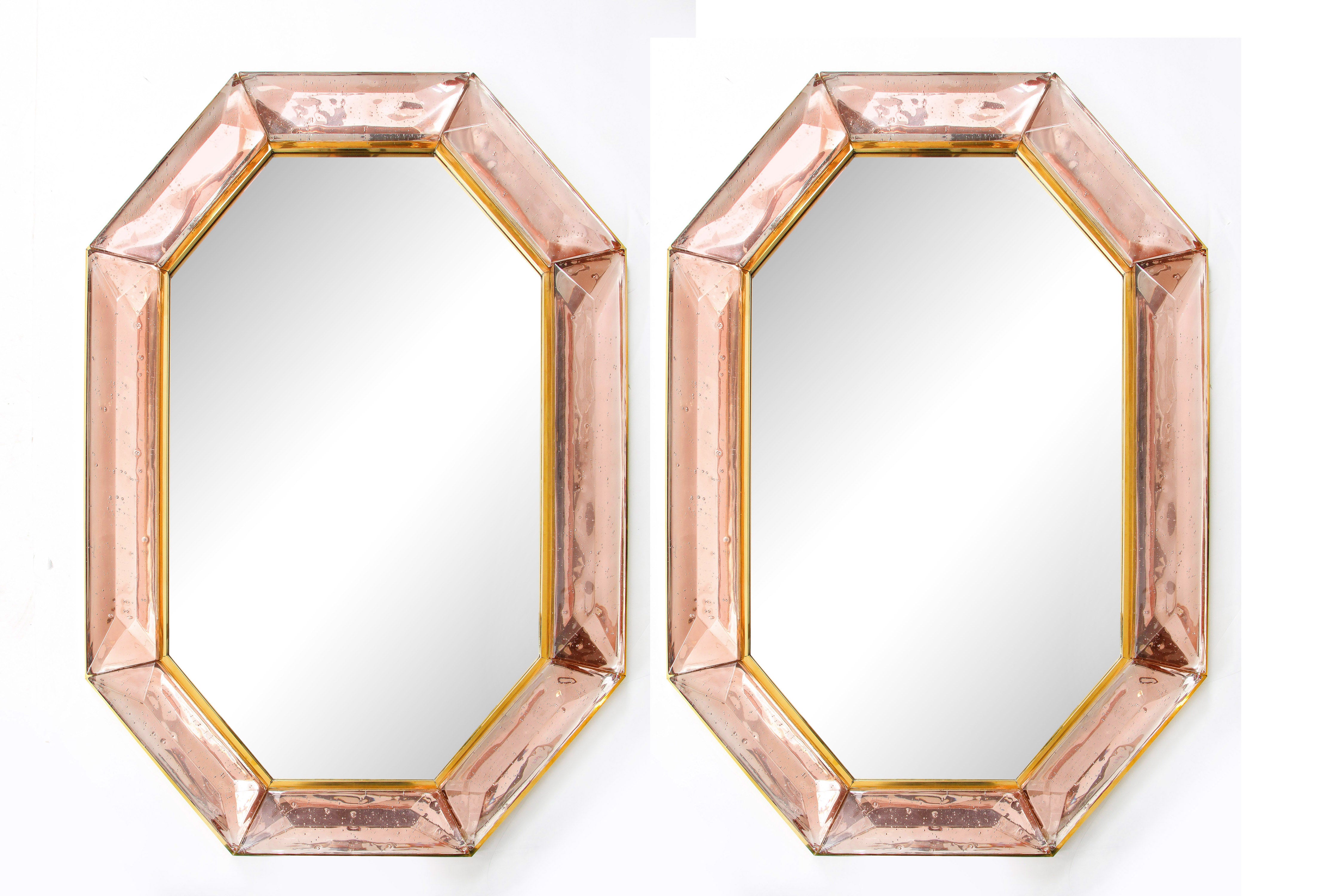 Pair of Bespoke Octagon Pink Murano Glass Mirrors, in Stock For Sale at ...