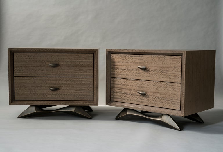 Pair of Bevel Bedside Tables by DeMuro Das with Solid Antique Bronze ...