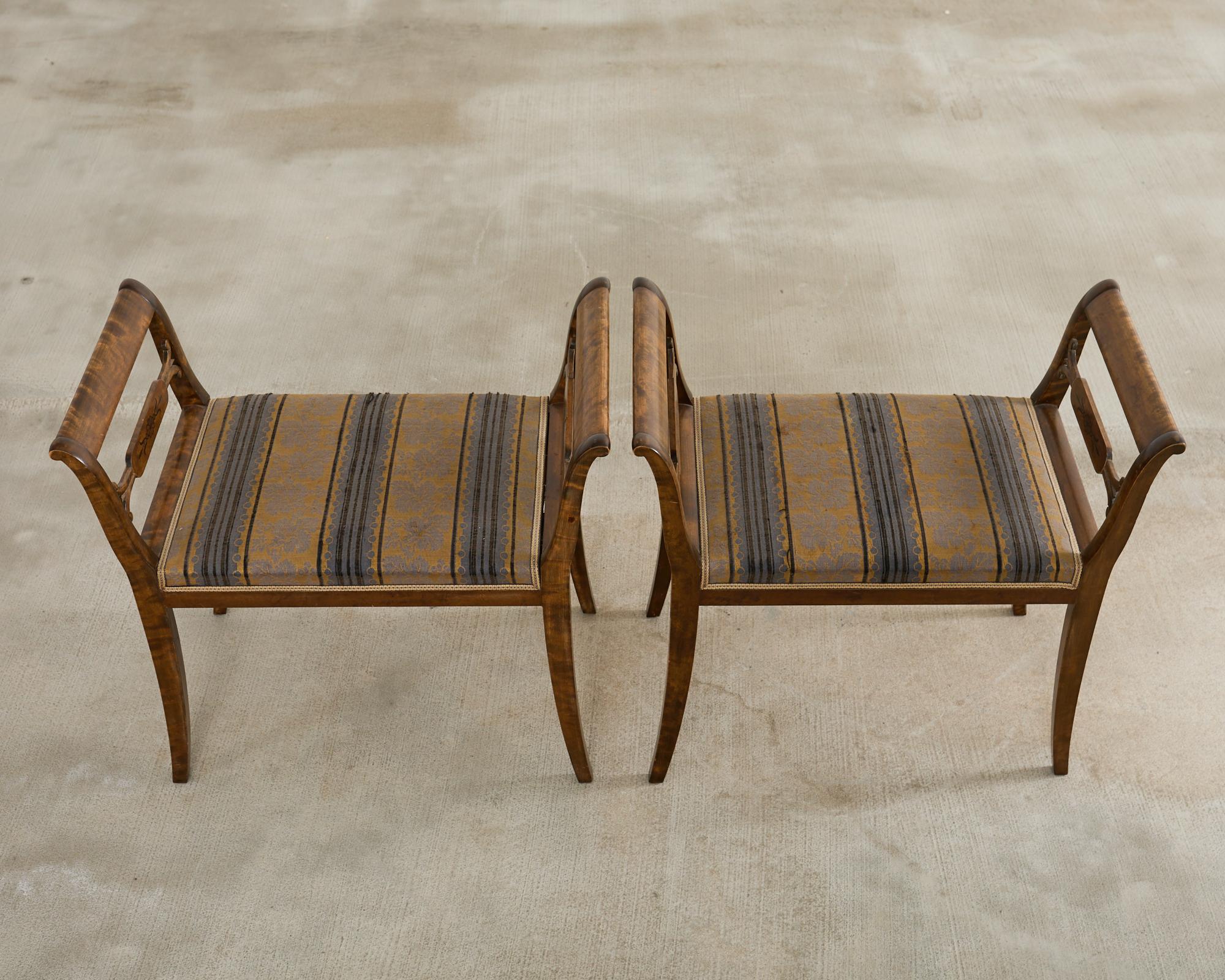 Pair of Biedermeier Style Maple Veneer Window Benches For Sale at 1stDibs