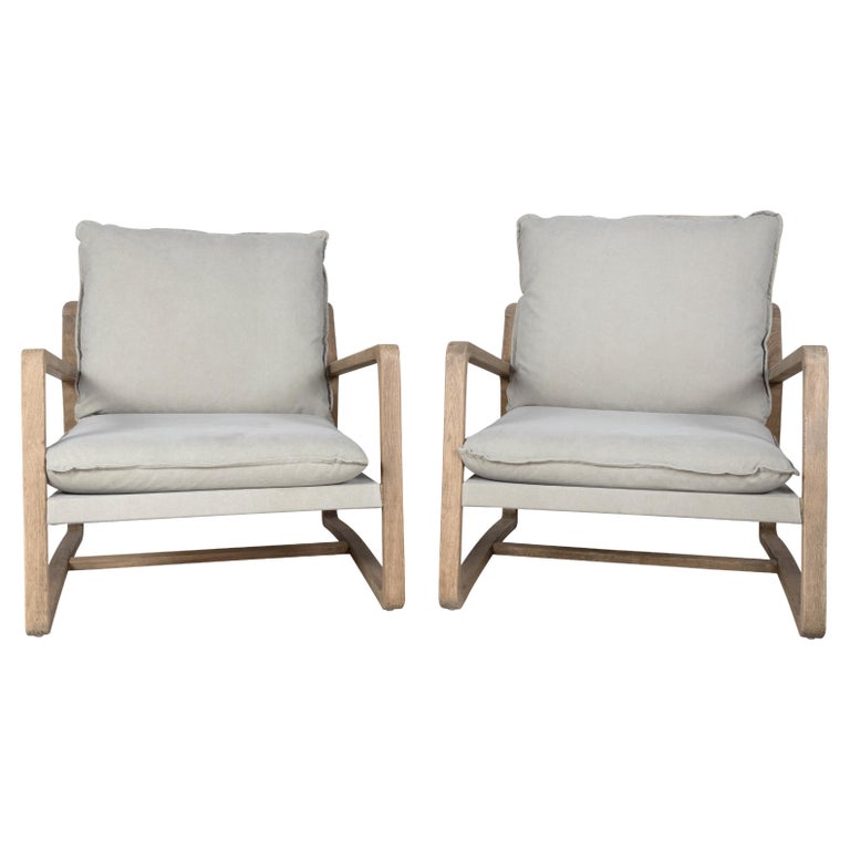 Pair of Birch Frame, Canvas Cushioned Sling Chair For Sale at 1stDibs
