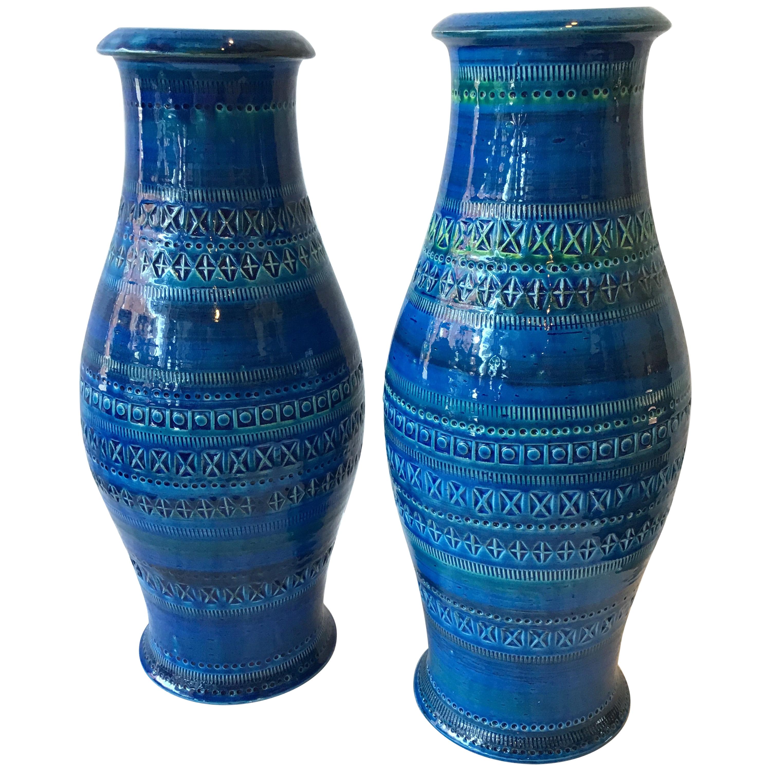 Pair of Bitossi Blue Rimini Flavia Montelupo Vases at 1stDibs