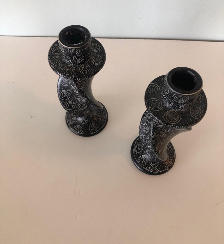 Pair of Black and White African Soapstone Candle Holders For Sale at ...