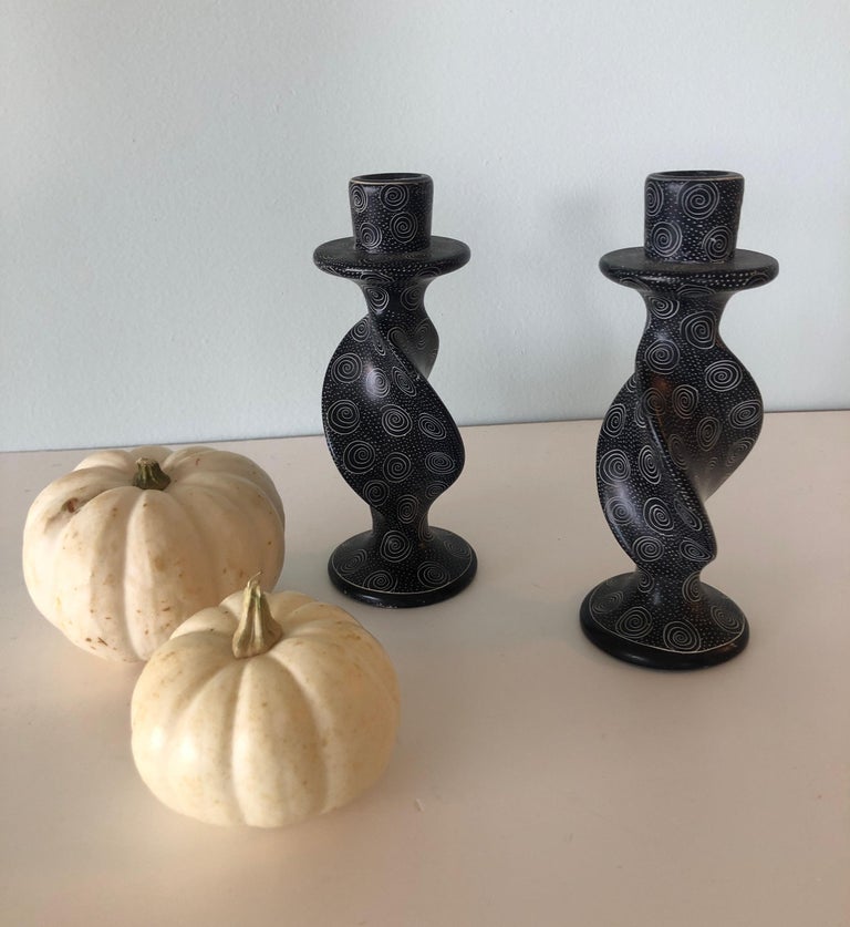 Pair of Black and White African Soapstone Candle Holders For Sale at ...