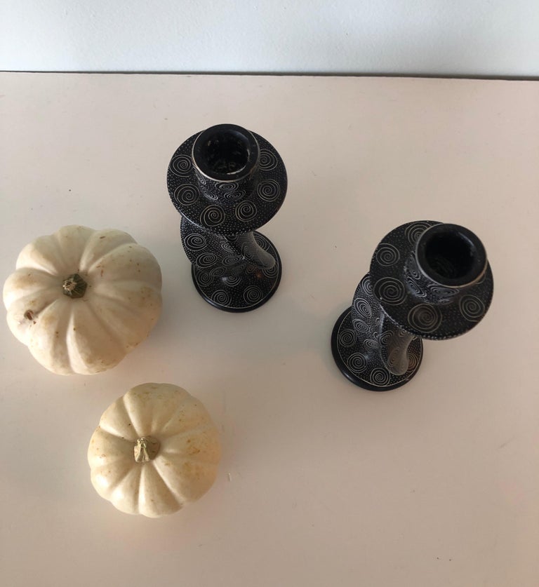 Pair of Black and White African Soapstone Candle Holders For Sale at ...