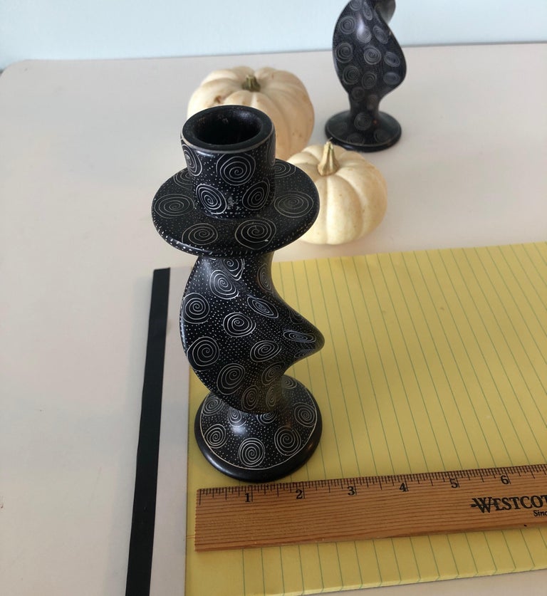 Pair of Black and White African Soapstone Candle Holders For Sale at ...