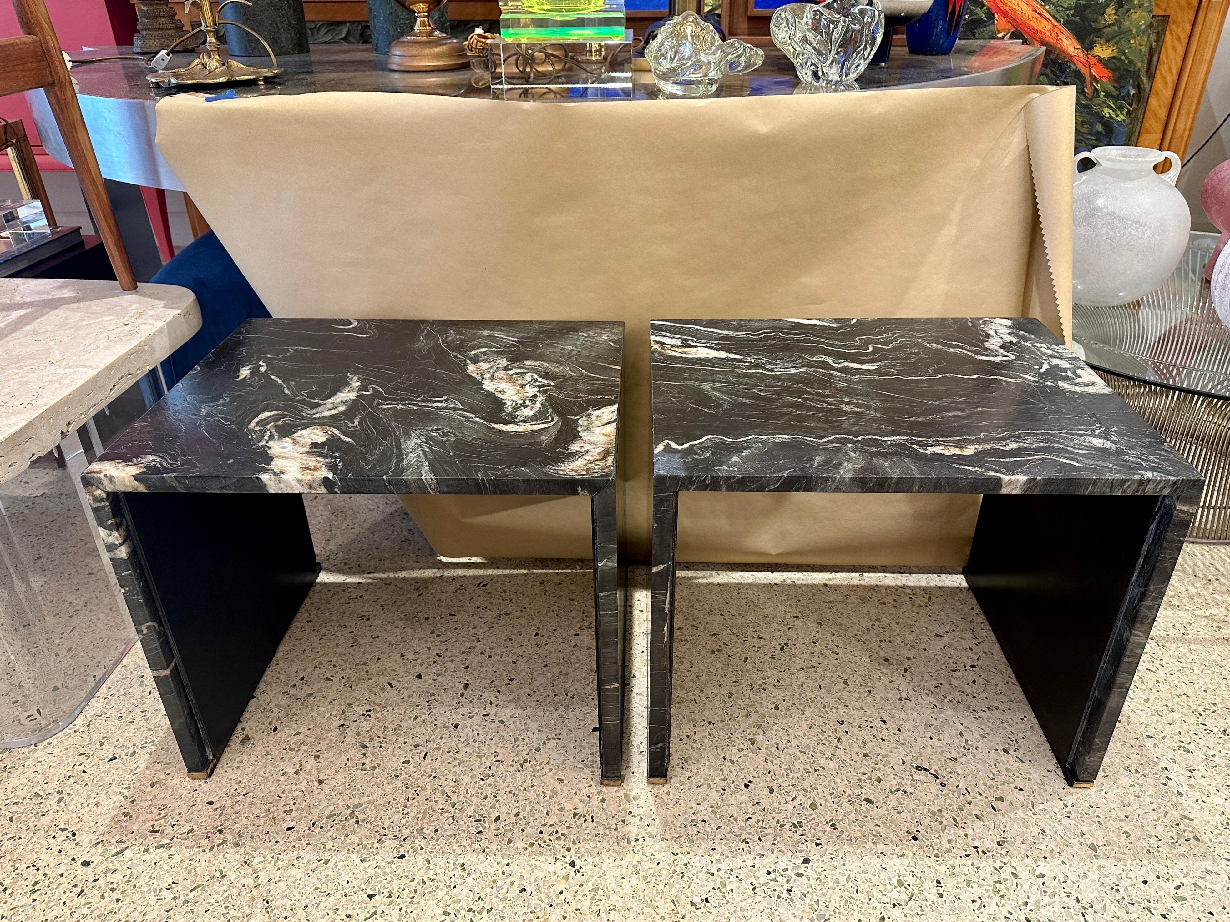 Pair of Black Belgian Marble Clad Waterfall Design End Tables/ Side ...