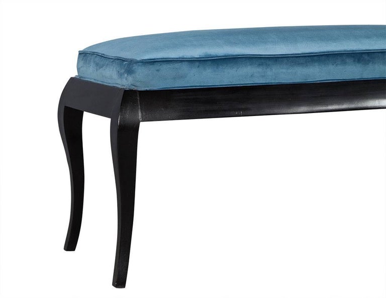 Pair of Black Benches with Blue Velvet at 1stDibs