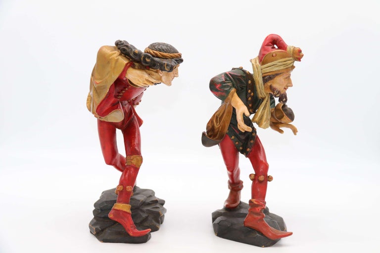 Pair of Black Forest Polychrome Painted Jesters Made from Lime Wood ...
