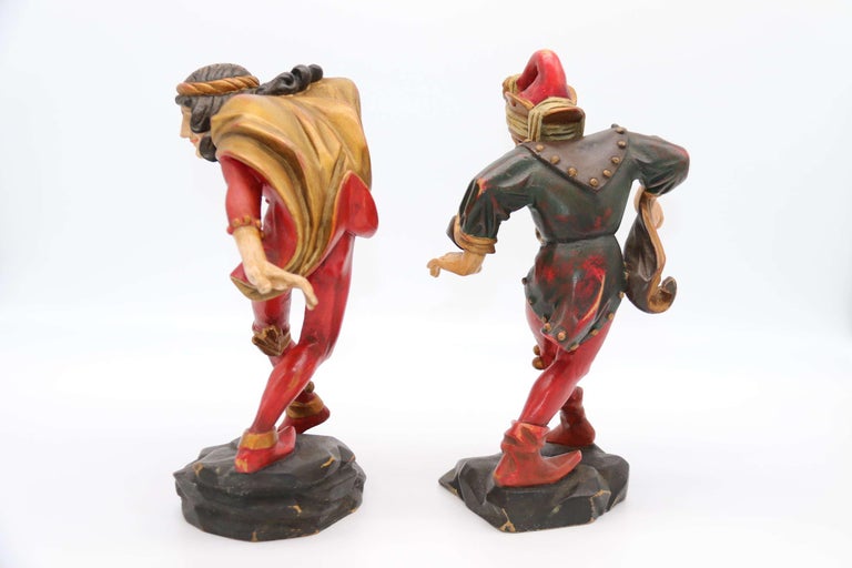 Pair of Black Forest Polychrome Painted Jesters Made from Lime Wood ...